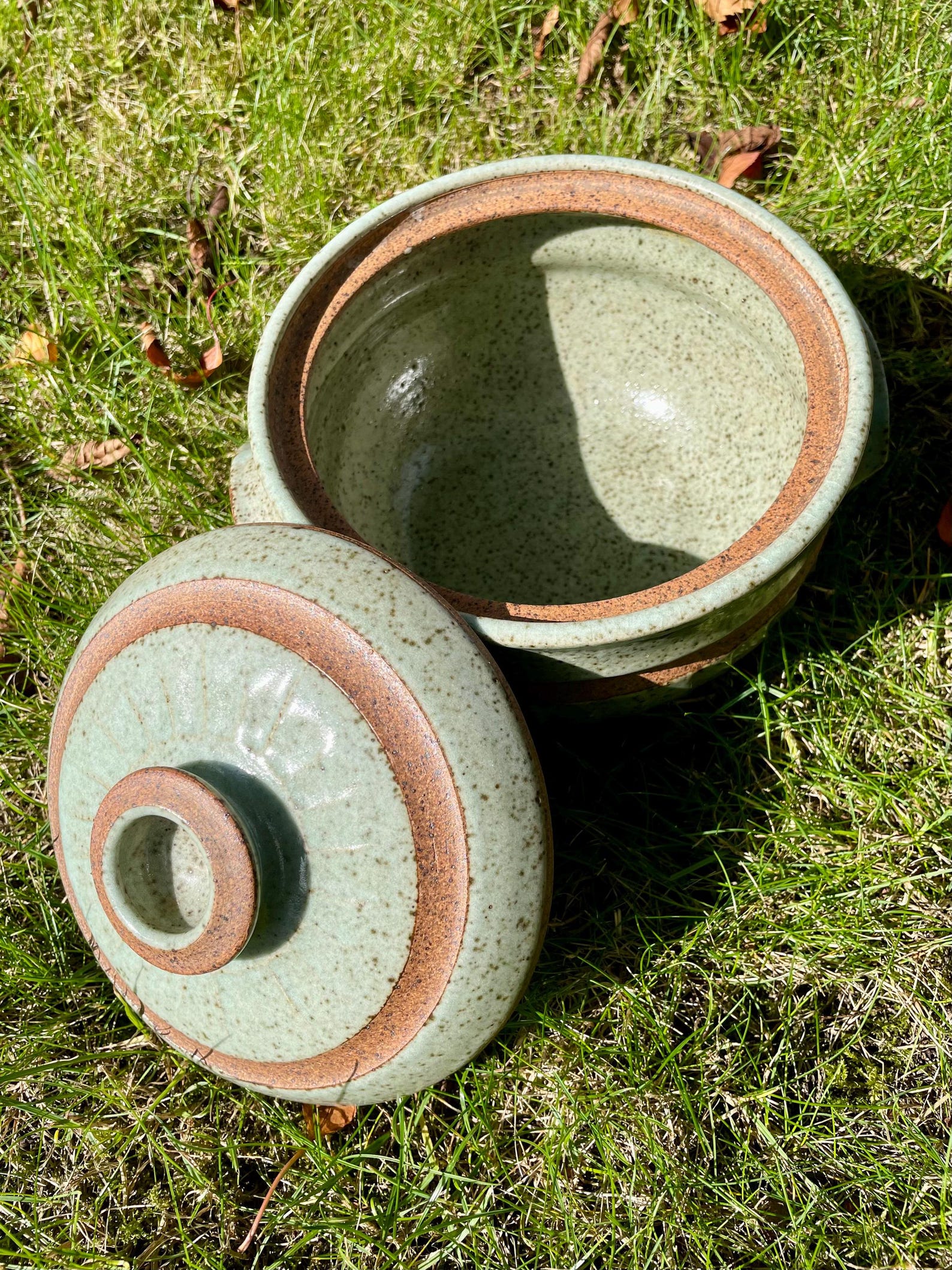 Large Casserole Stew Pot - Studio Pottery - Green & Brown - Mid Century ...