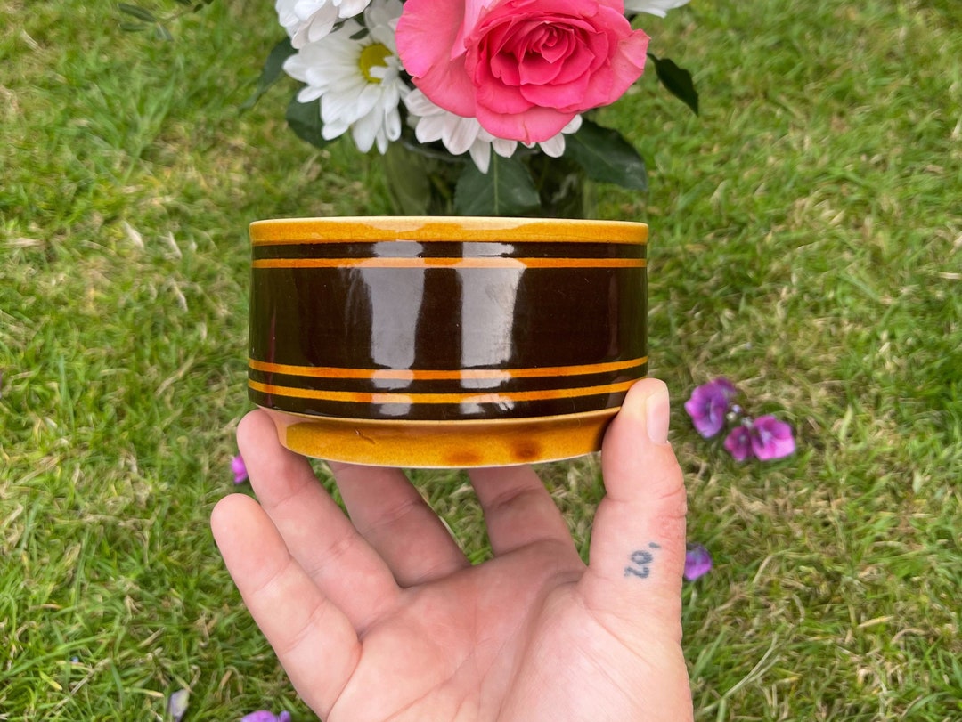 Vintage Pot Crown Devon Two-tone Apricot With Elegant Brown Stripes ...