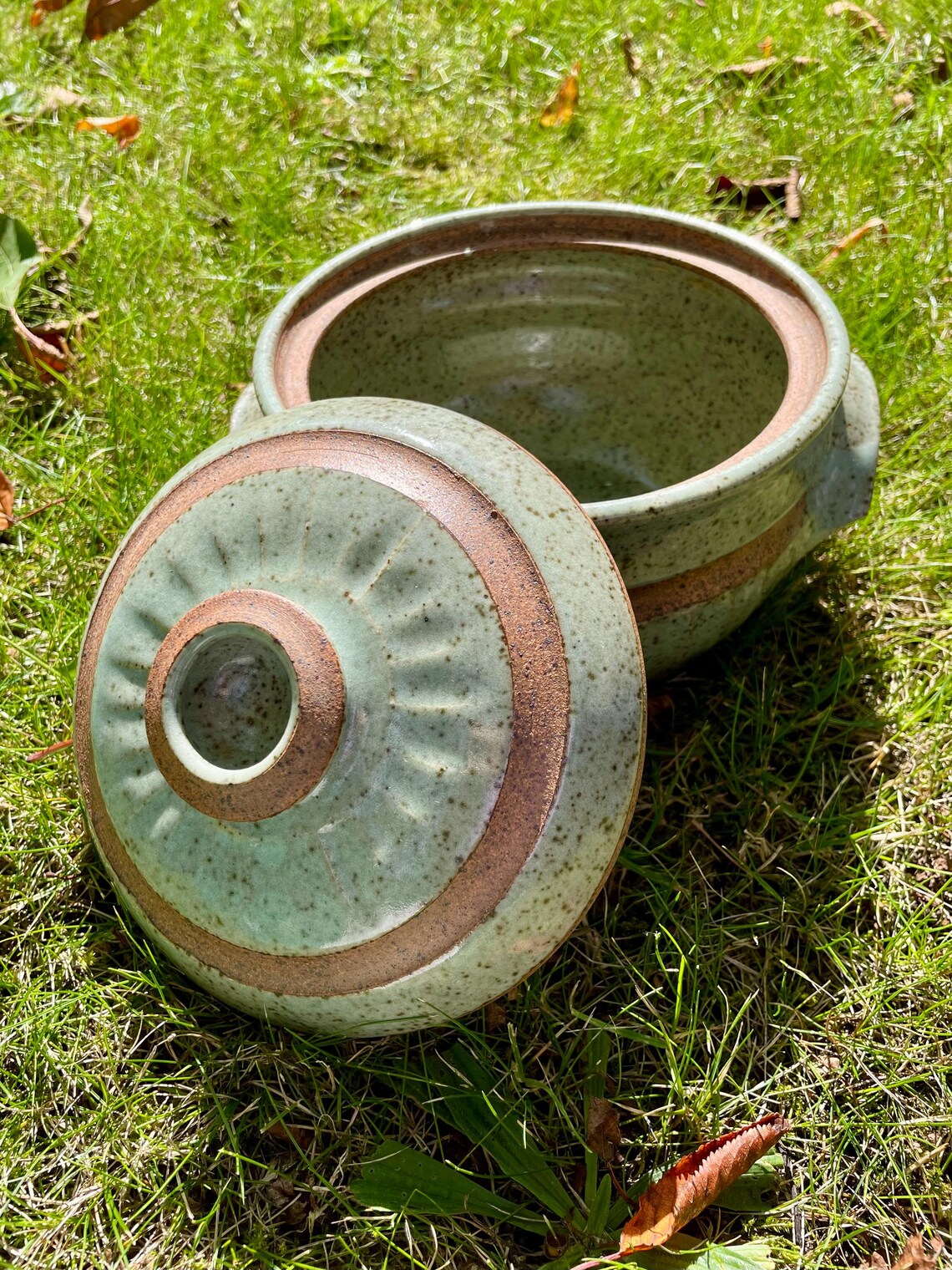 Large Casserole Stew Pot - Studio Pottery - Green & Brown - Mid Century ...