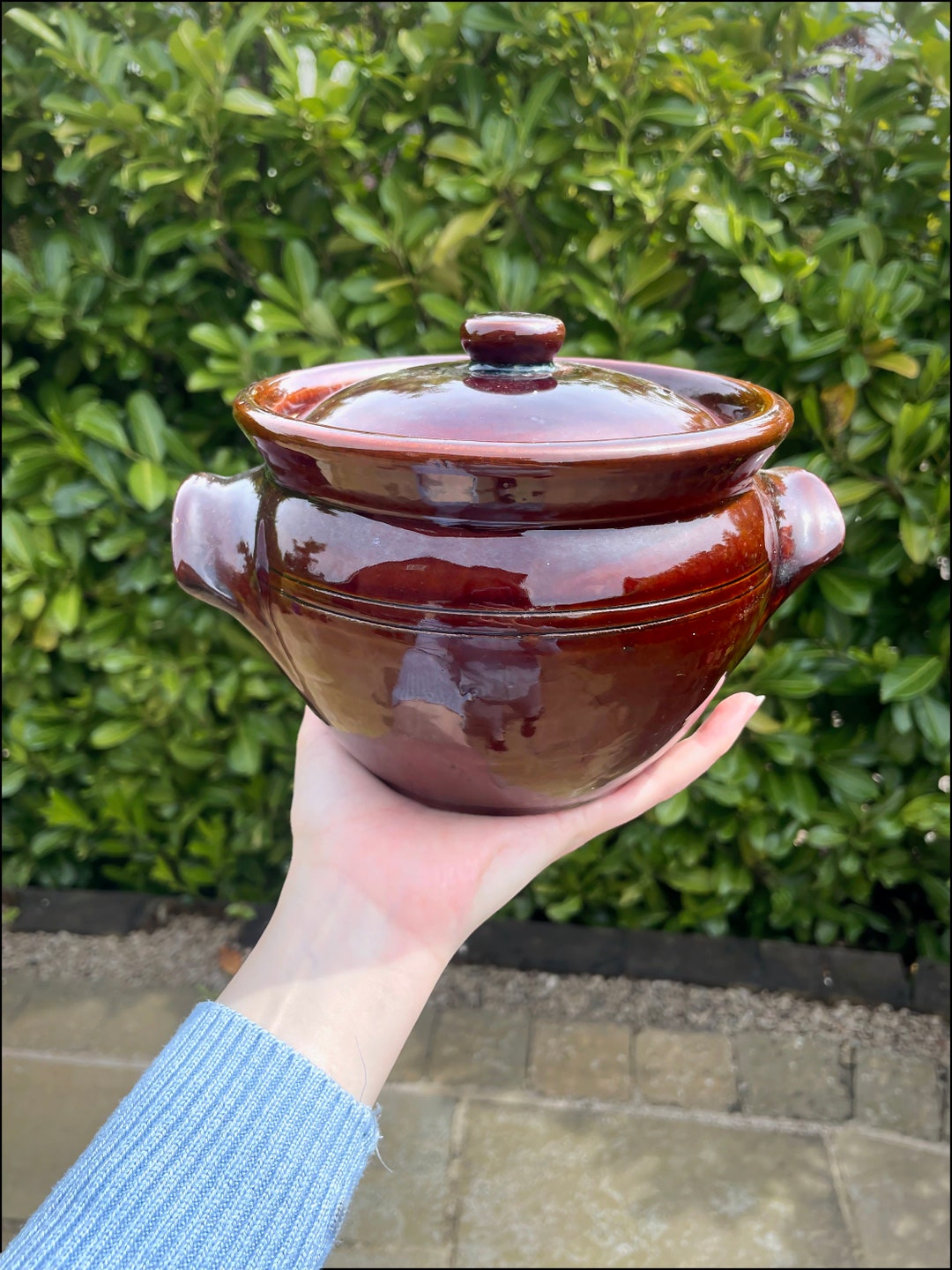 Glazed Ceramic Soup Tureen - Rustic Brown Lidded Pot - Farmhouse Moira ...
