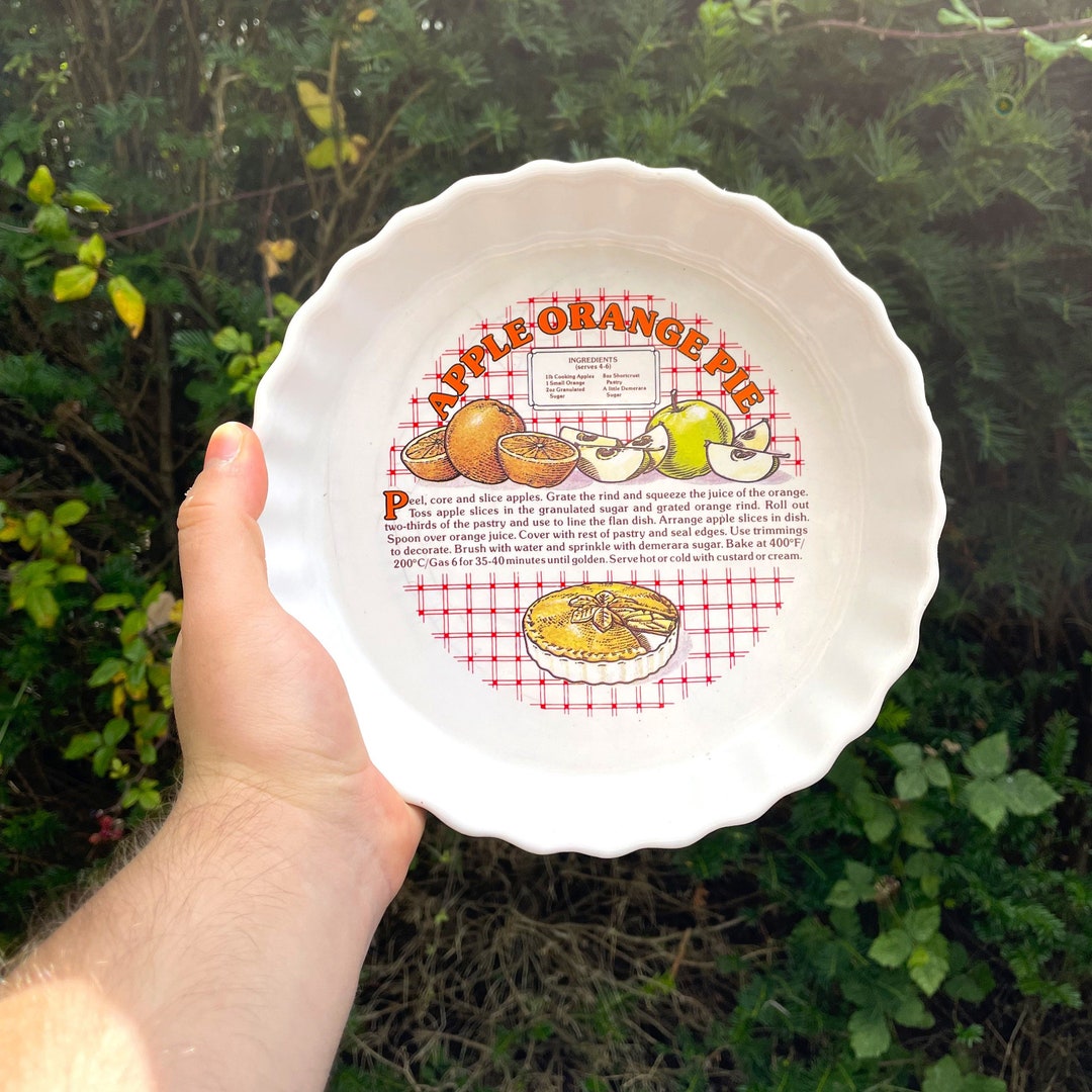 Pie Oven Dish Round Ceramic Mid Century Baking Dish With Orange Apple ...