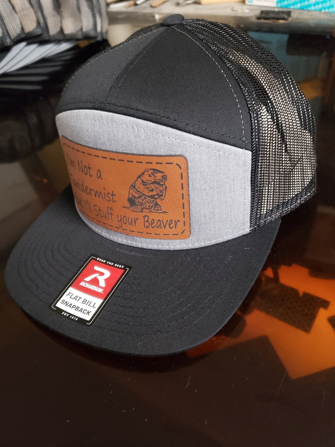 Richardson 168 Flat Bill With Laser Engraved Leather Patch - Etsy