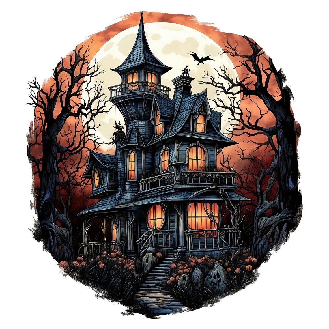 Haunted House Logo Digital Art Clip Art PNG Red Halloween - Etsy