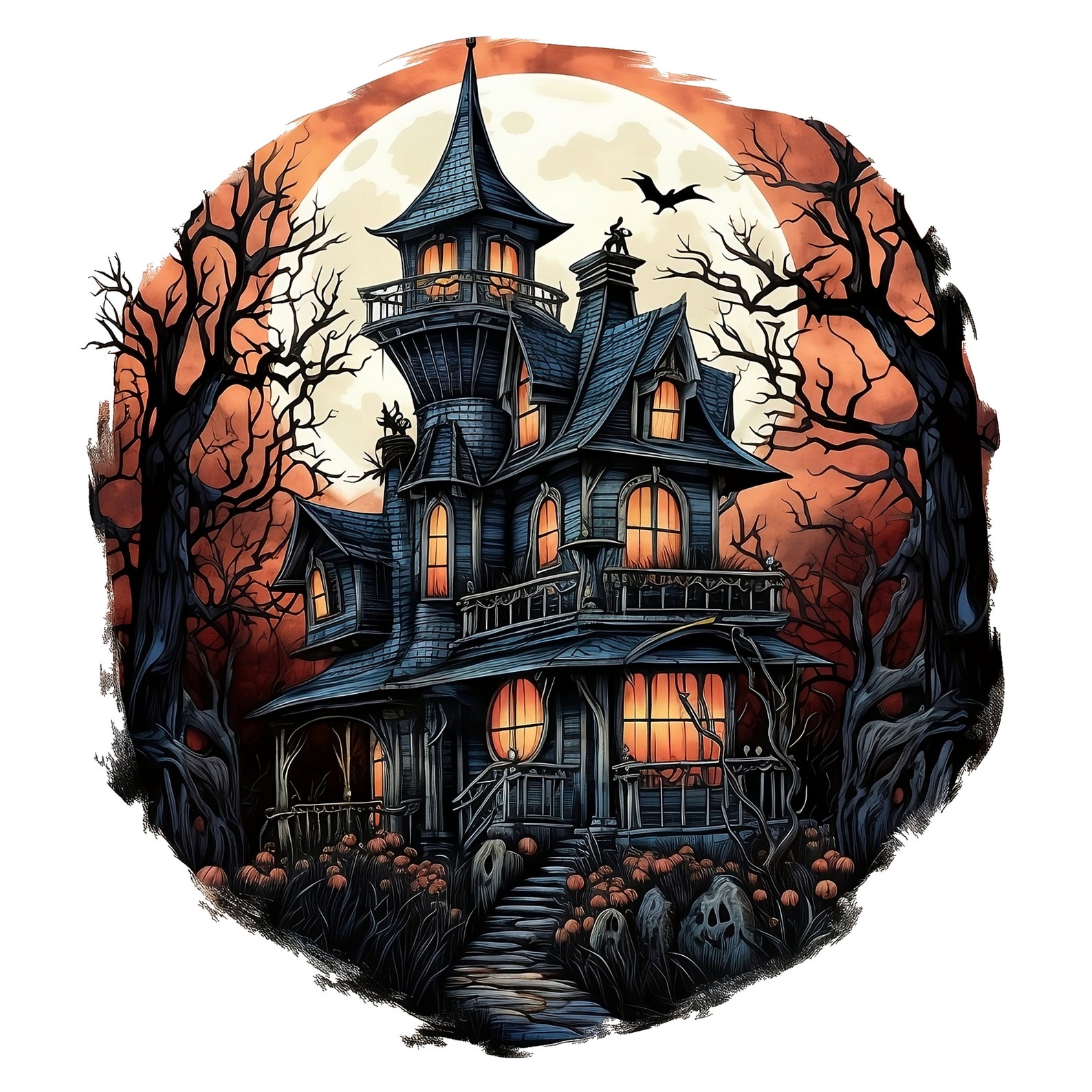 Haunted House Logo Digital Art Clip Art PNG Red Halloween - Etsy