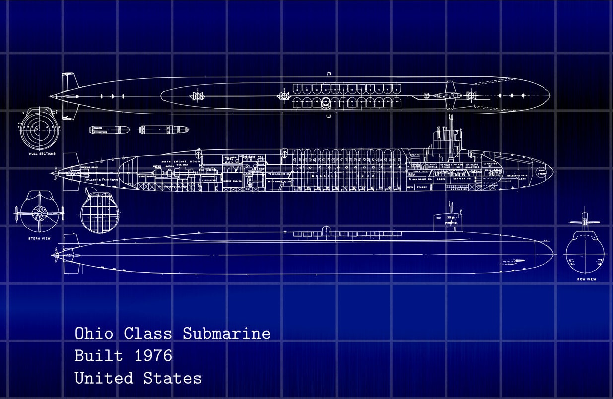 Ohio Class Submarine Blueprint Digital Art Instant Download 11 X 17 ...
