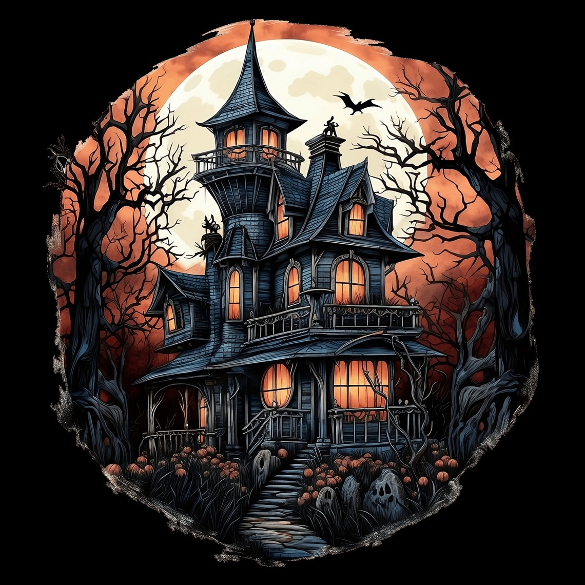 Haunted House Logo Digital Art Clip Art PNG Red Halloween - Etsy