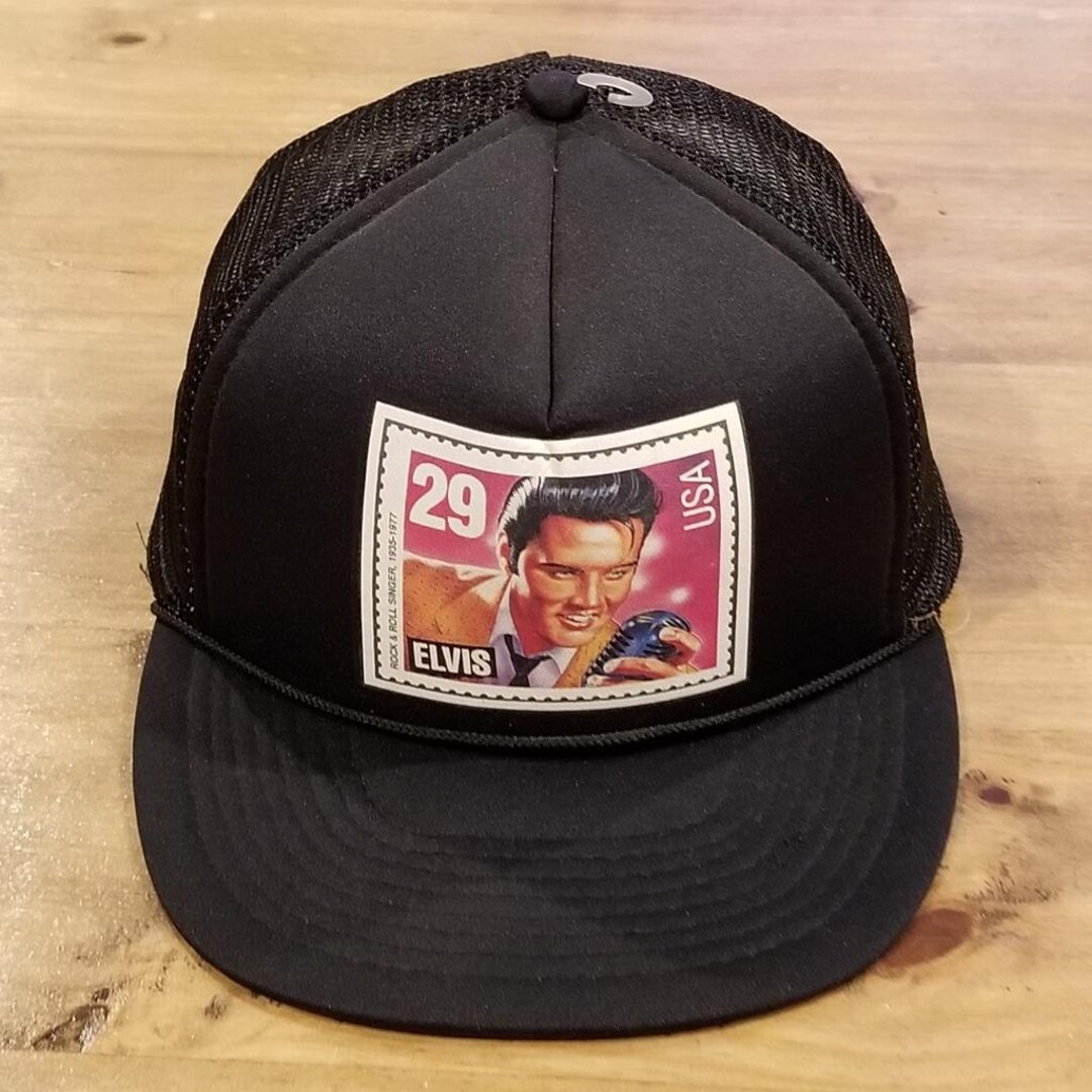 Vintage Elvis Hat Cap Snapback 80s Stamp Mesh Back Trucker Black Music ...