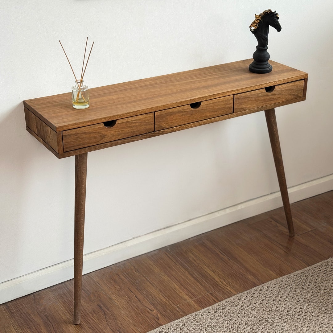 Walnut Console Table With Drawers Rustic Vanity Desk for Bedroom MCM ...