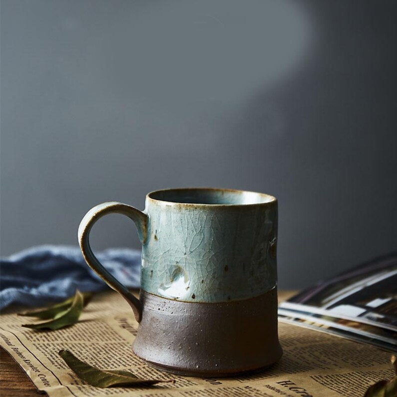 Stoneware Retro Mug With Nature-inspired Leaf Pattern 380 Ml, Artisan ...