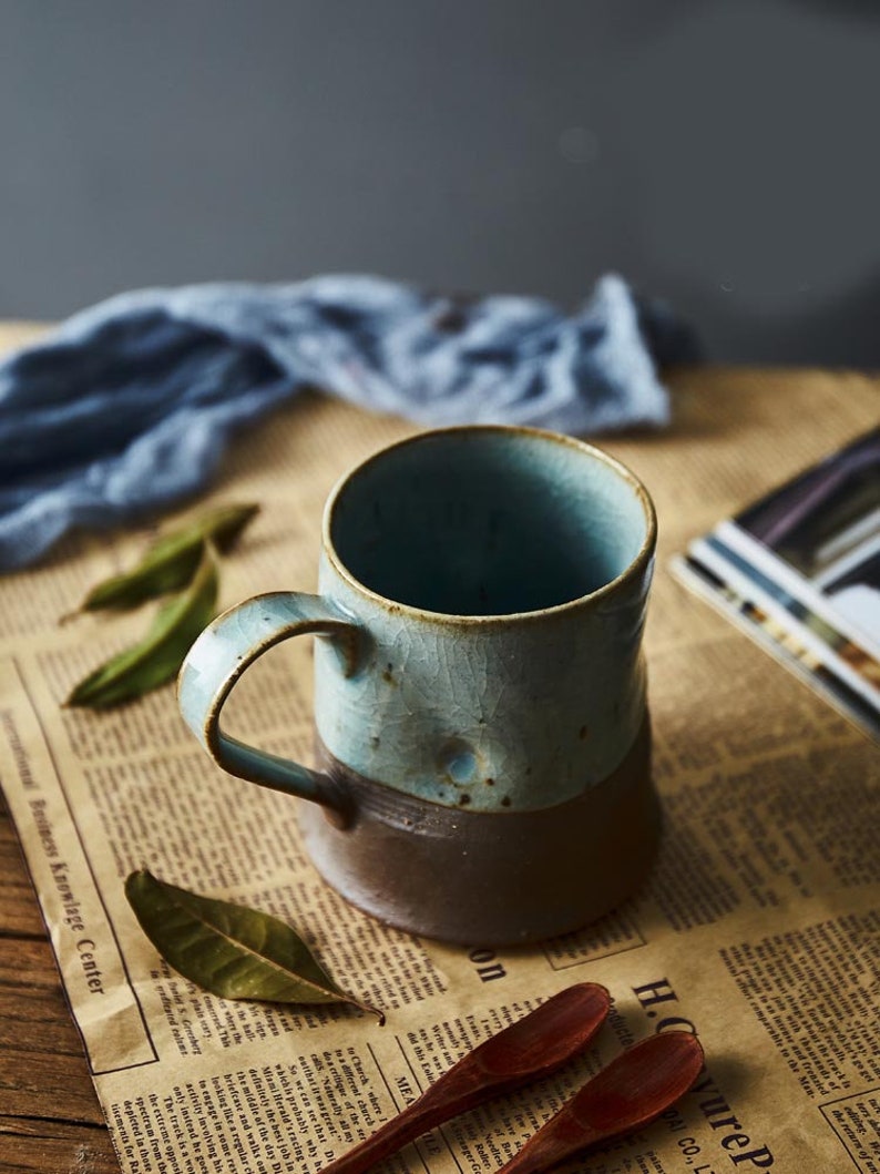 Stoneware Retro Mug With Nature-inspired Leaf Pattern 380 Ml, Artisan ...