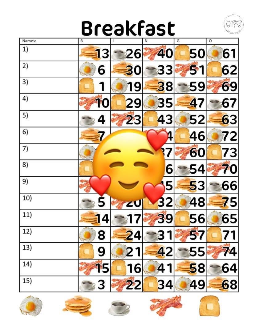 Breakfast Bingo Board - Etsy