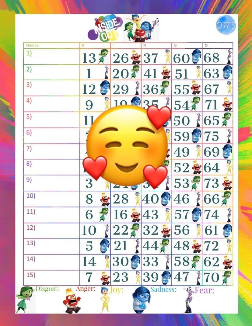 Inside Out Bingo Board - Etsy