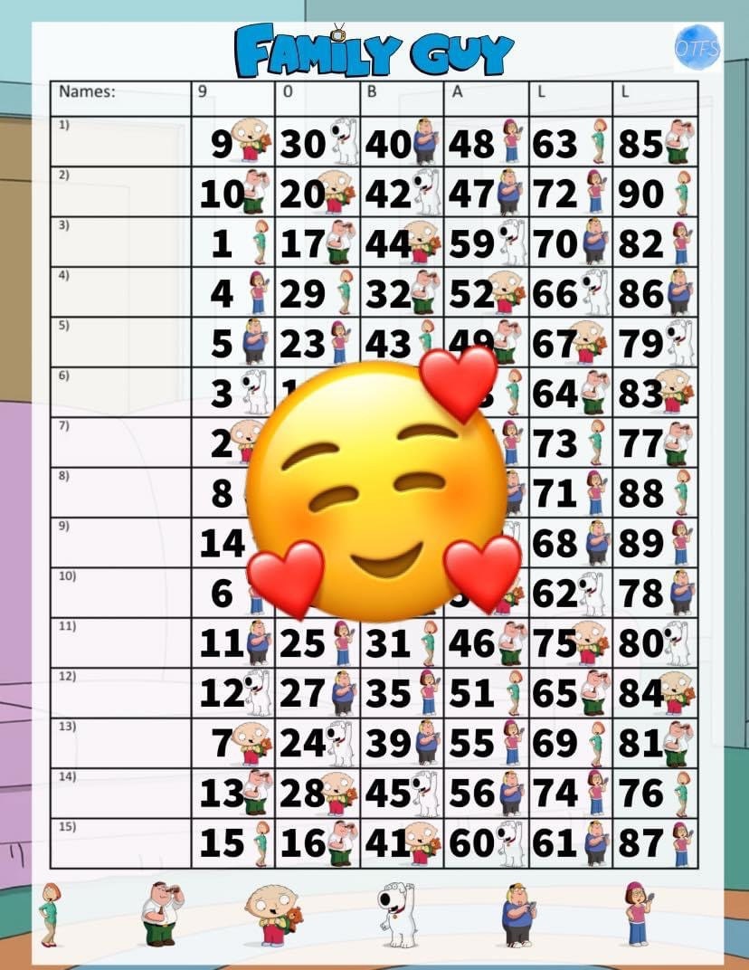 Family Guy Bingo Board - Etsy