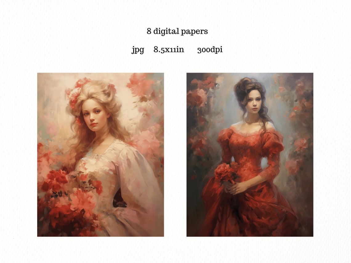 Victorian Woman Floral Digital Paper - Journaling Papers - Printable ...