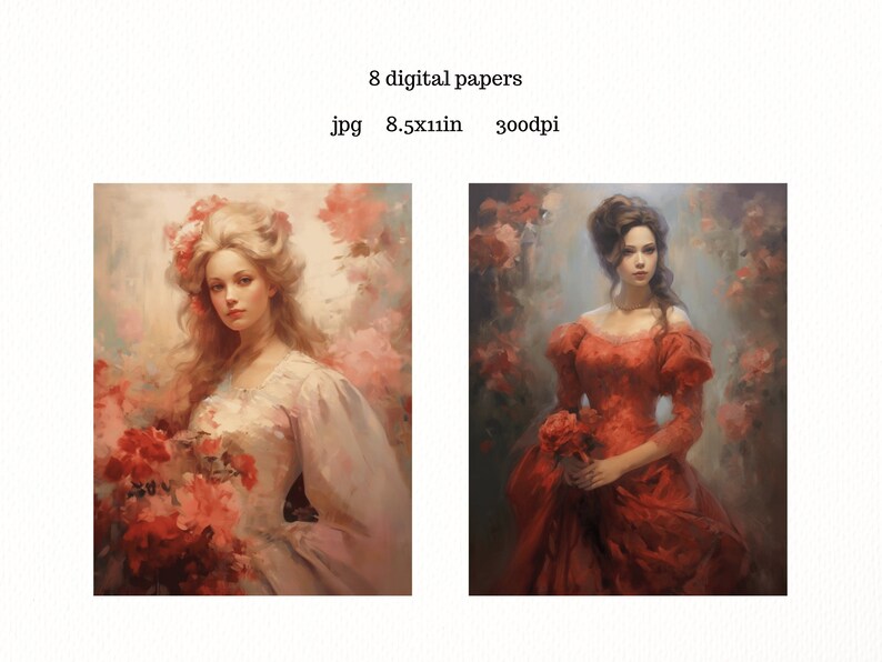 Victorian Woman Floral Digital Paper - Journaling Papers - Printable ...