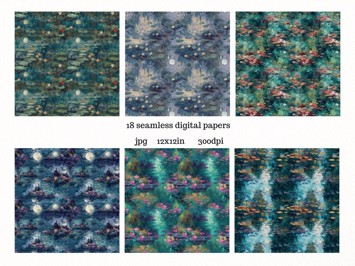 Monet Inspired Pattern Seamless Digital Papers - Printable Paper ...