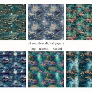 Monet Inspired Pattern Seamless Digital Papers - Printable Paper ...