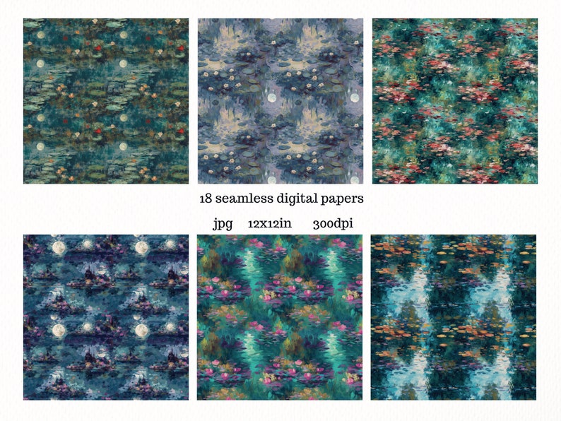 Monet Inspired Pattern Seamless Digital Papers - Printable Paper ...