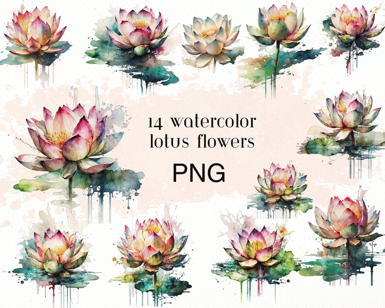 Lotus Clipart - Watercolor Flower Clipart - Watercolor Lotus - Flower ...
