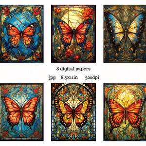 Butterfly Stained Glass Digital Paper, Craft Paper, Journaling Papers ...