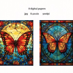 Butterfly Stained Glass Digital Paper, Craft Paper, Journaling Papers ...