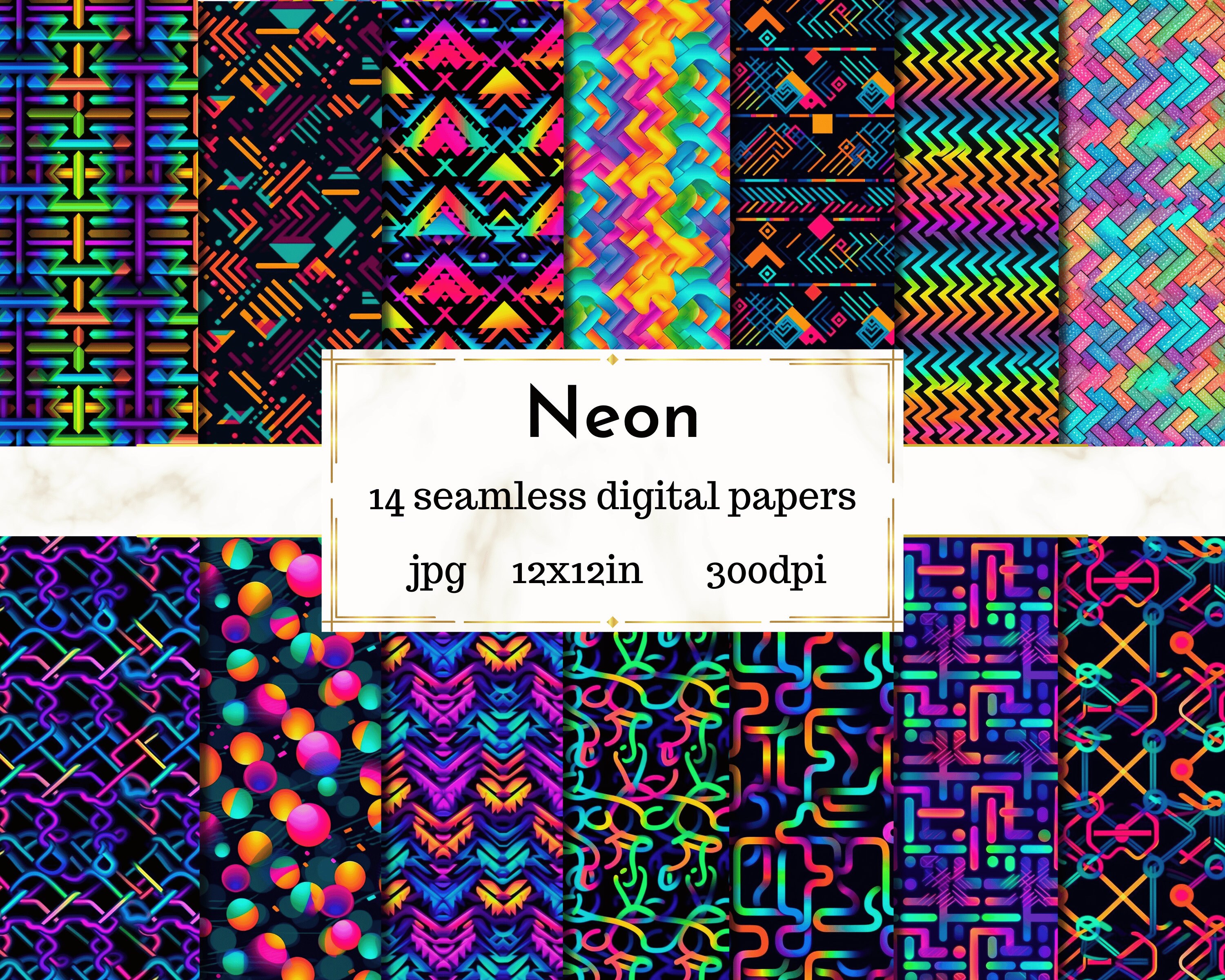 Neon Seamless Digital Paper - Digital Paper - Abstract Texture ...