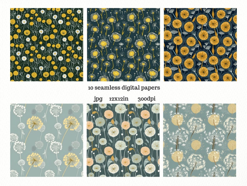 Dandelions Seamless Digital Paper Digital Paper Floral - Etsy