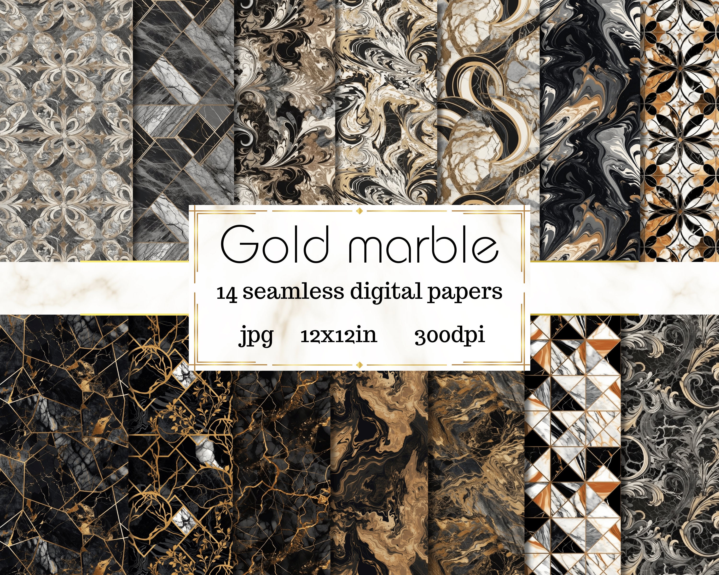 Gold Marble Seamless Digital Papers - Printable Paper - Digital Paper ...