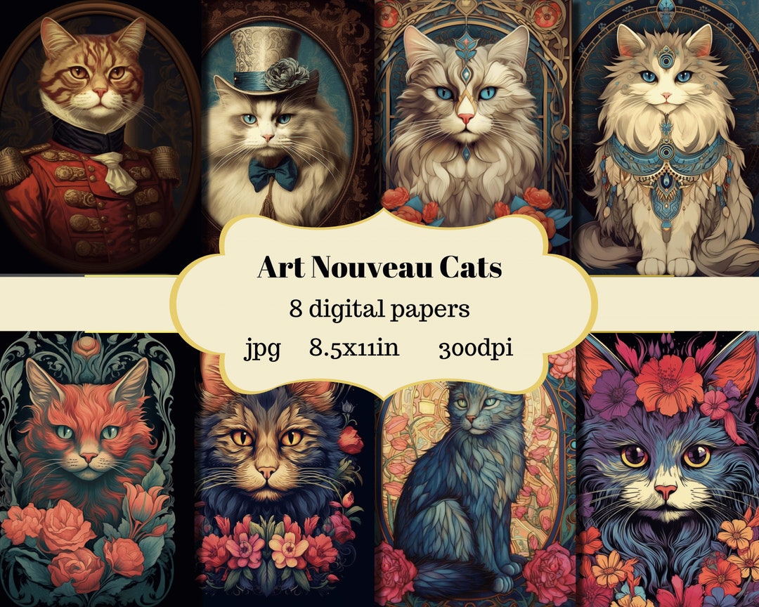 Art Nouveau Cats Digital Paper Journaling Papers Printable Journaling ...