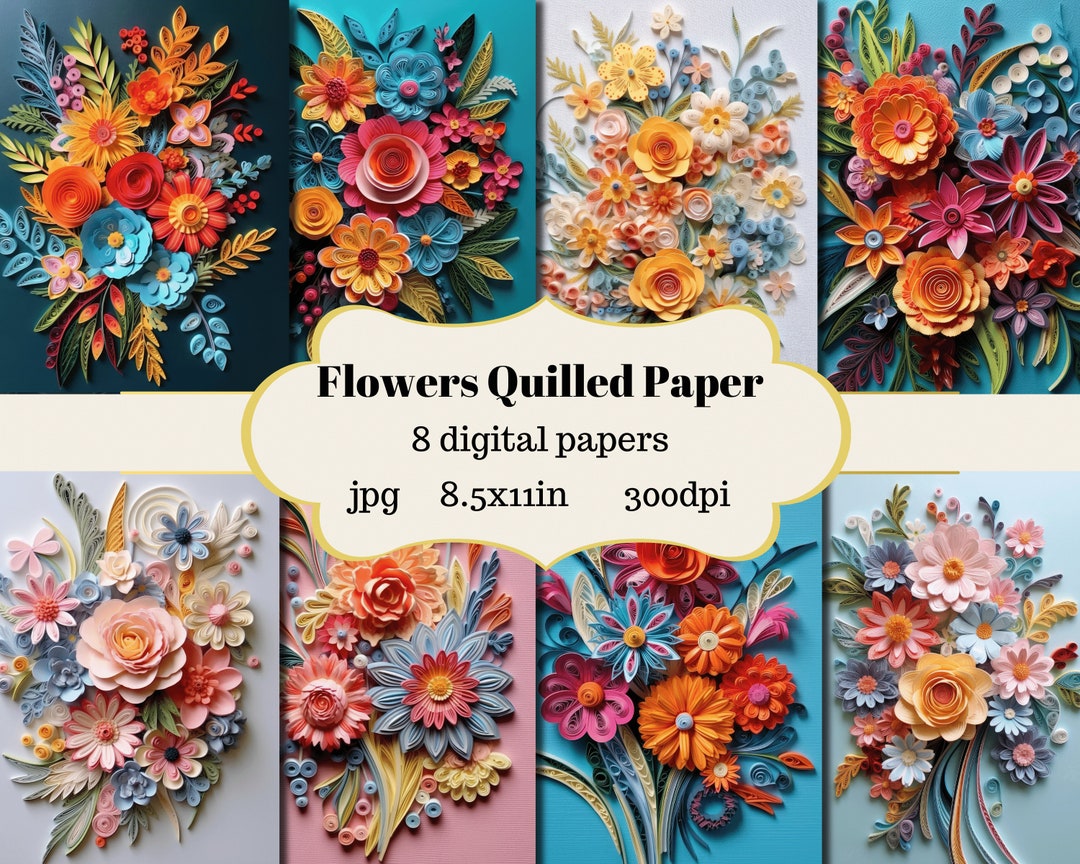 Bouquet of Flowers Quilled Paper Digital Paper, Journaling Papers ...