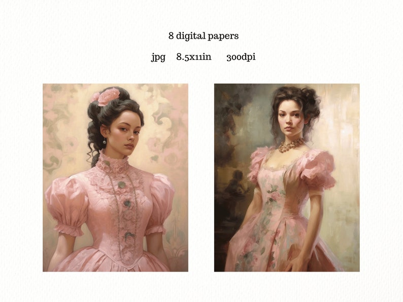 Victorian Woman in Pink Floral Digital Paper Journaling Papers ...