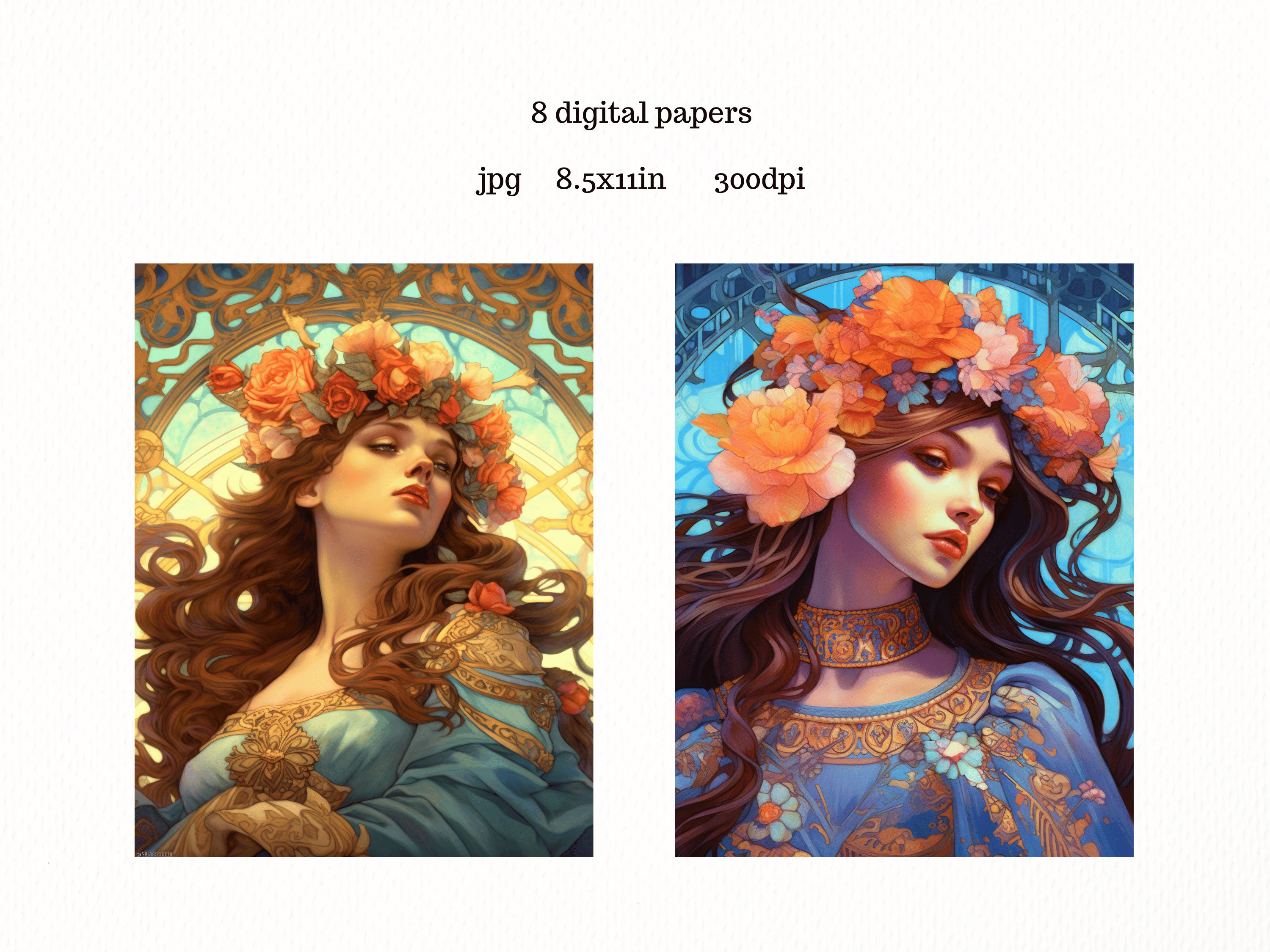 Alphonse Mucha Inspired Art Nouveau Digital Paper, Craft Paper ...