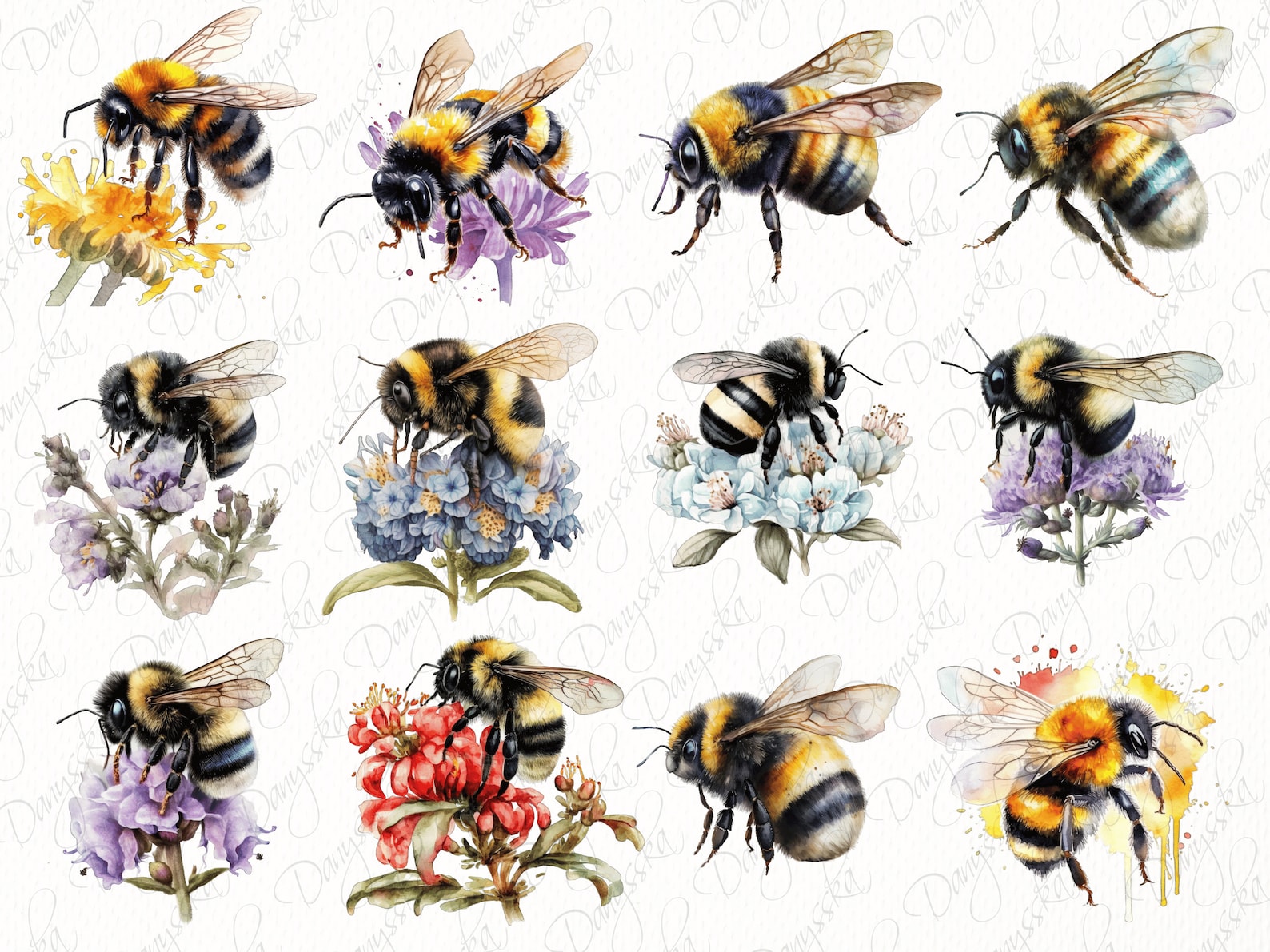 Watercolor Bumble Bee Clipart, Watercolor Clipart, Transparent PNG ...