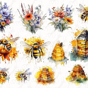 Watercolor Honey Bee Clipart, Bees and Flowers, Watercolor Bee ...
