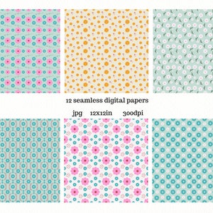 Floral Retro Seamless Digital Papers - Printable Paper - Digital Paper ...