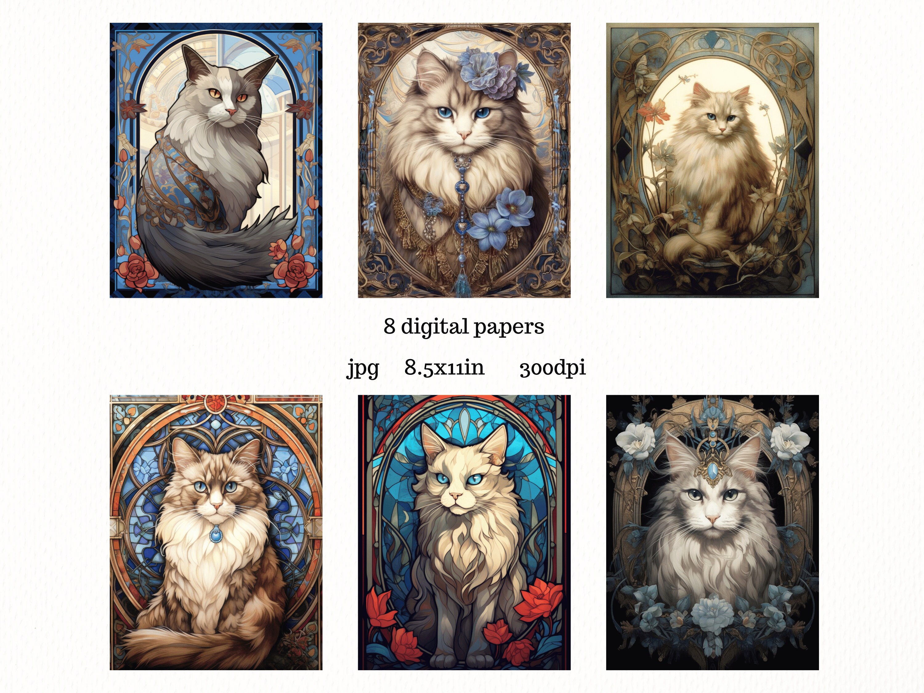 Art Nouveau Ragdoll Cats Digital Paper Journaling Papers Printable ...