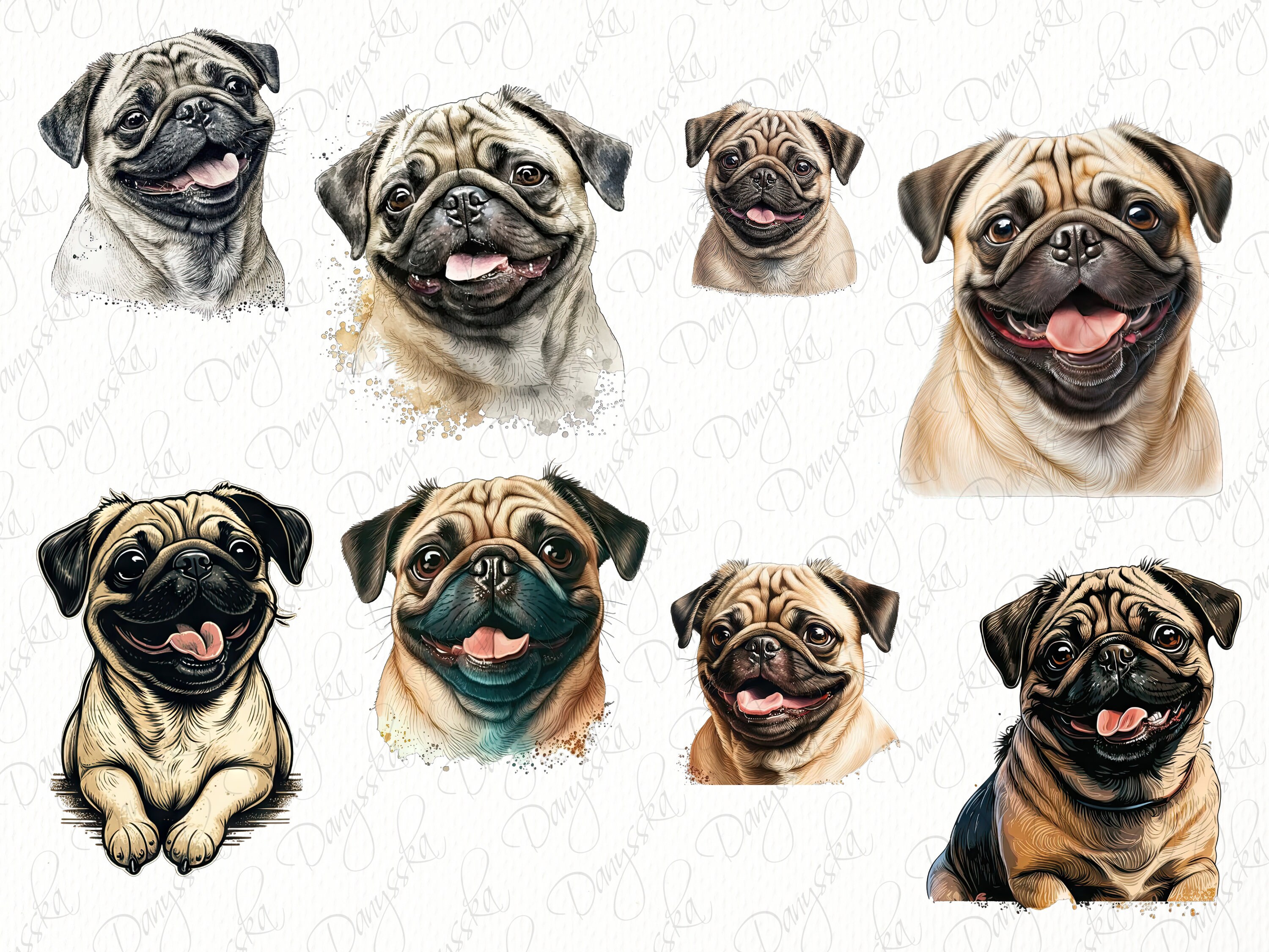 Pug Cartoon Clip Art Cricut - Pug Clip Art - Pug Clipart - Pug Png ...