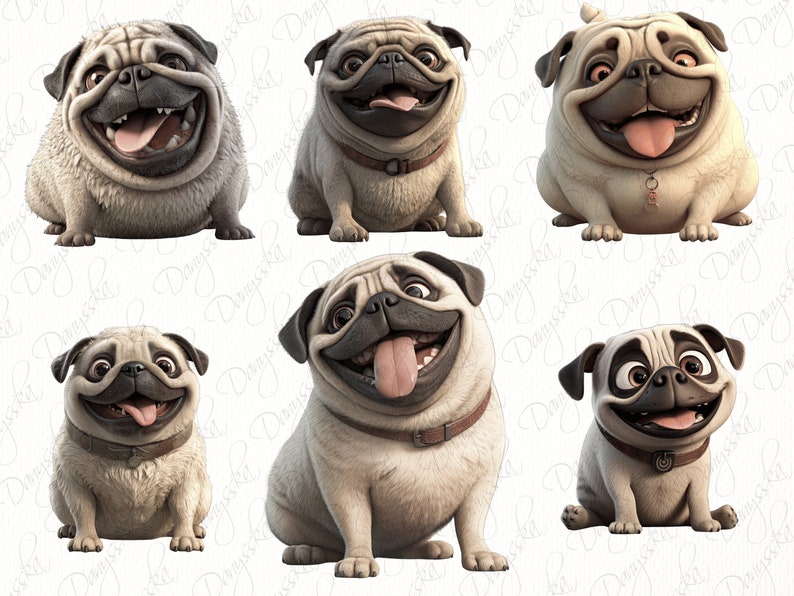 Fat Pug Smiling Happy Cartoon Clip Art - Happy Pug Clip Art - Fat Pug ...