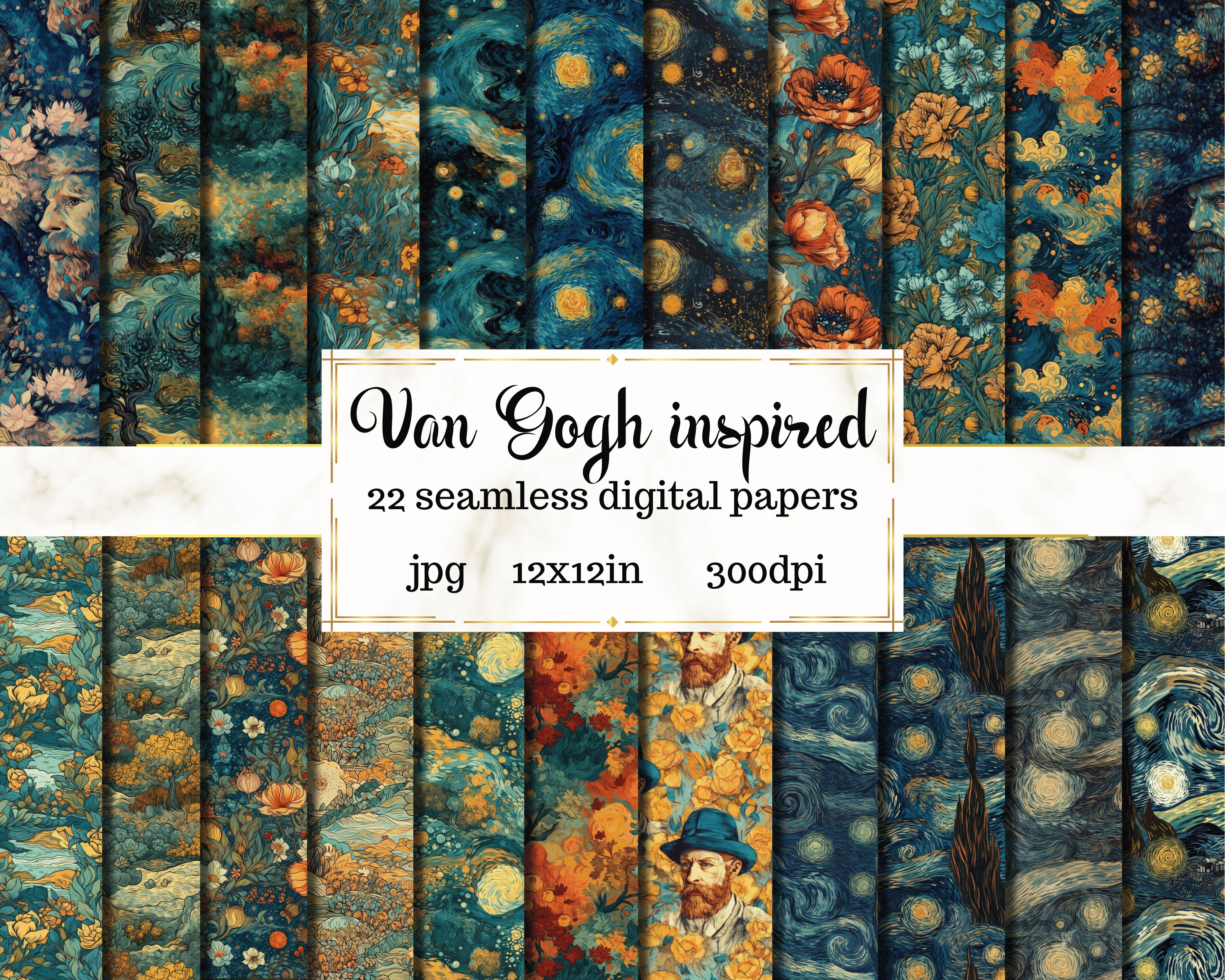 Van Gogh Inspired Seamless Digital Papers Printable Paper Digital Paper ...