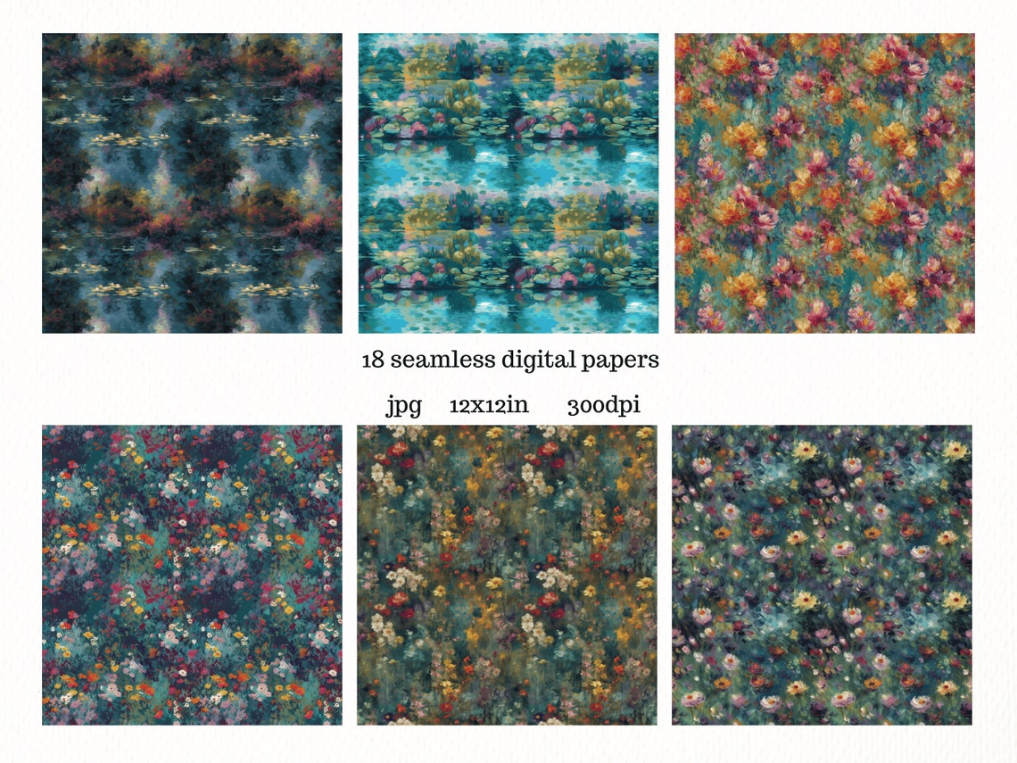 Monet Inspired Pattern Seamless Digital Papers - Printable Paper ...