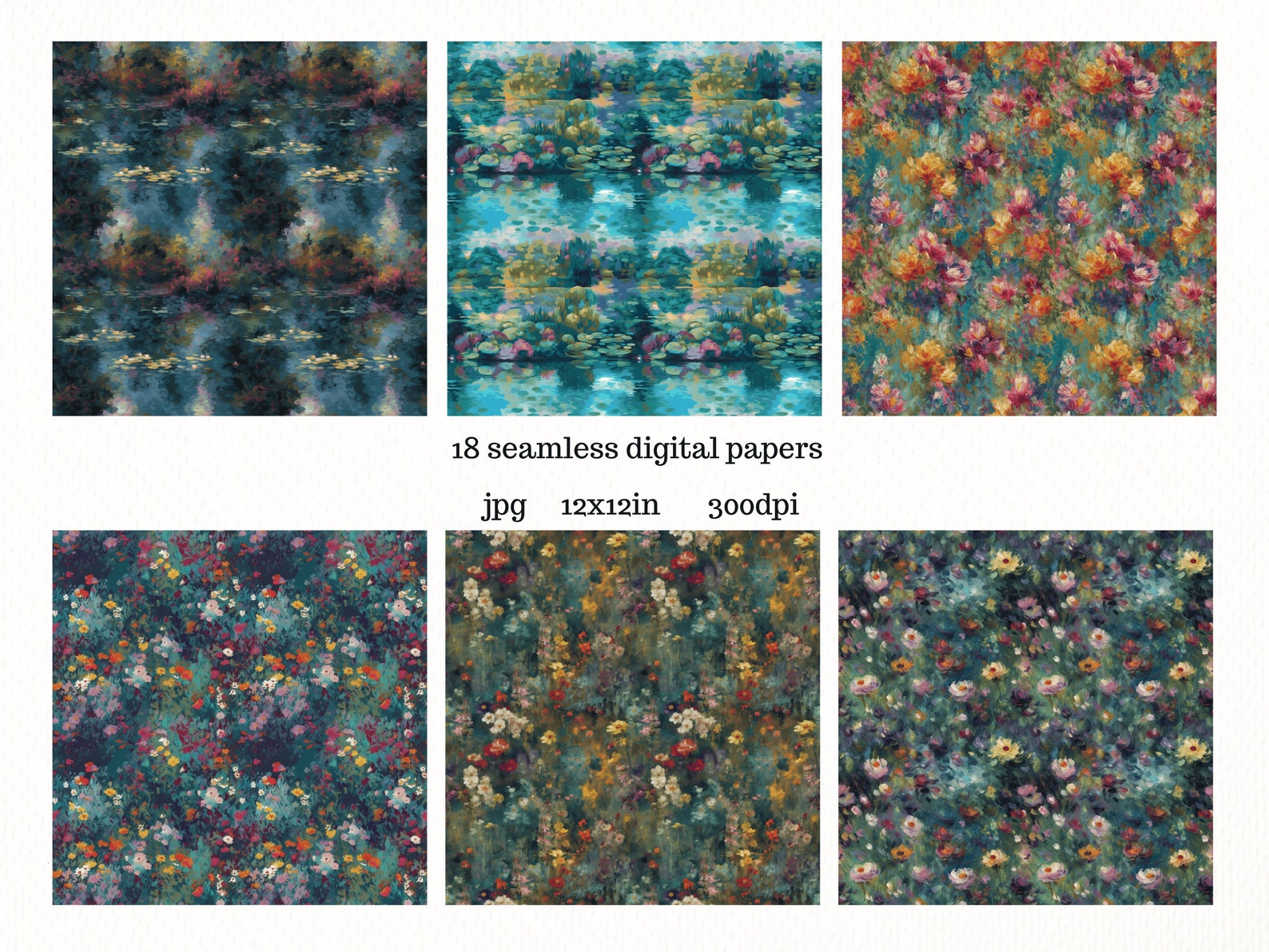 Monet Inspired Pattern Seamless Digital Papers - Printable Paper ...