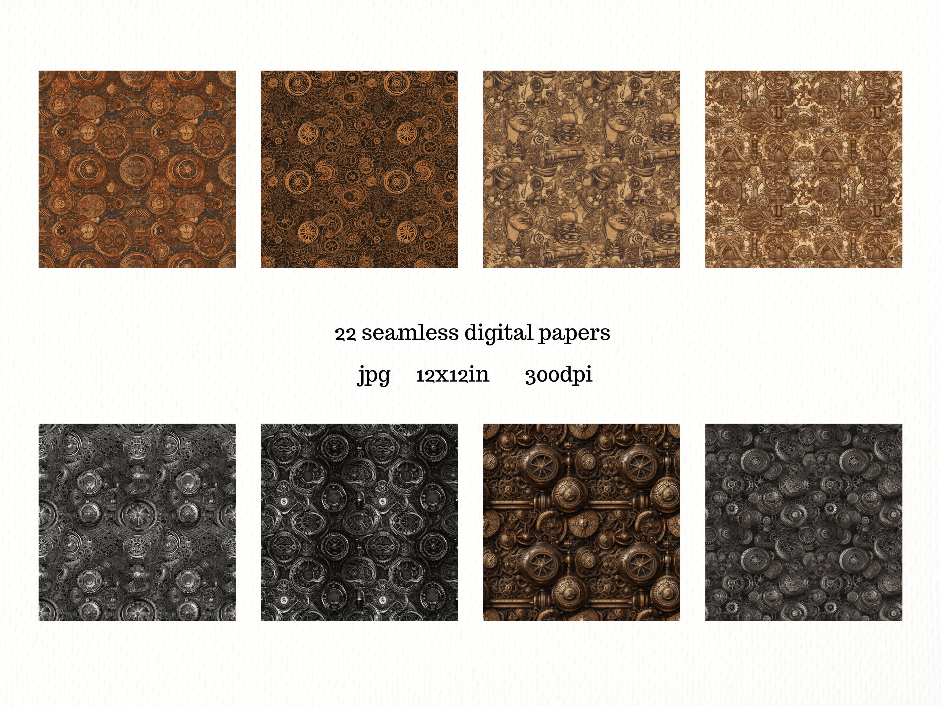 Steampunk Seamless Digital Papers Printable Paper Digital Paper ...