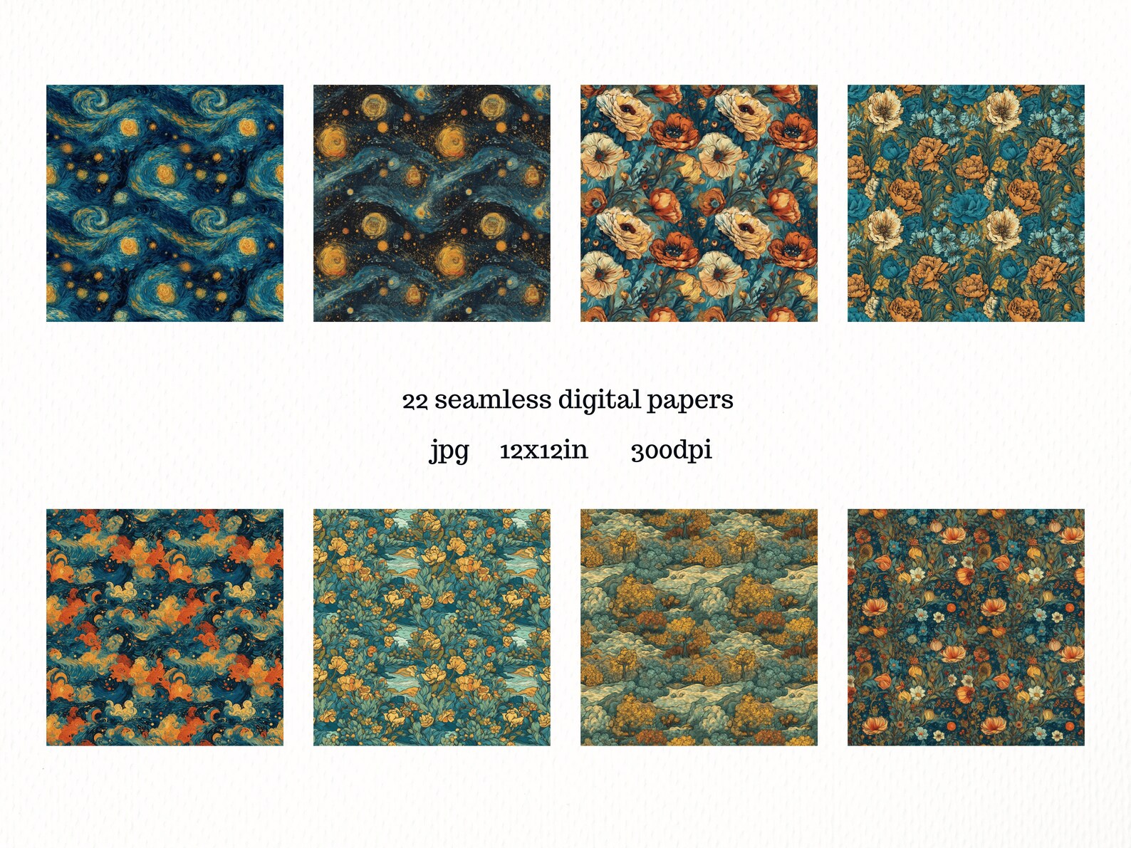 Van Gogh Inspired Seamless Digital Papers - Printable Paper - Digital ...
