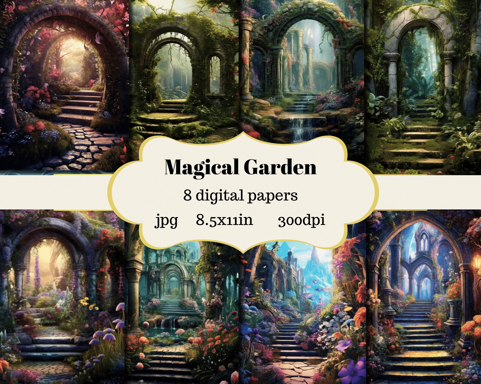 Magic Garden Digital Paper, Journaling Papers, Printable Journaling ...
