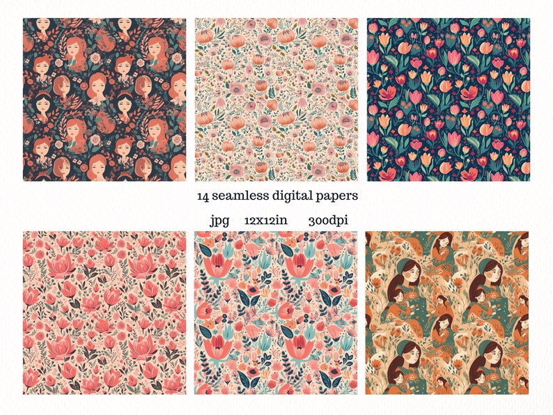 Happy Mother's Day Seamless Digital Paper, Floral Seamless Digital ...