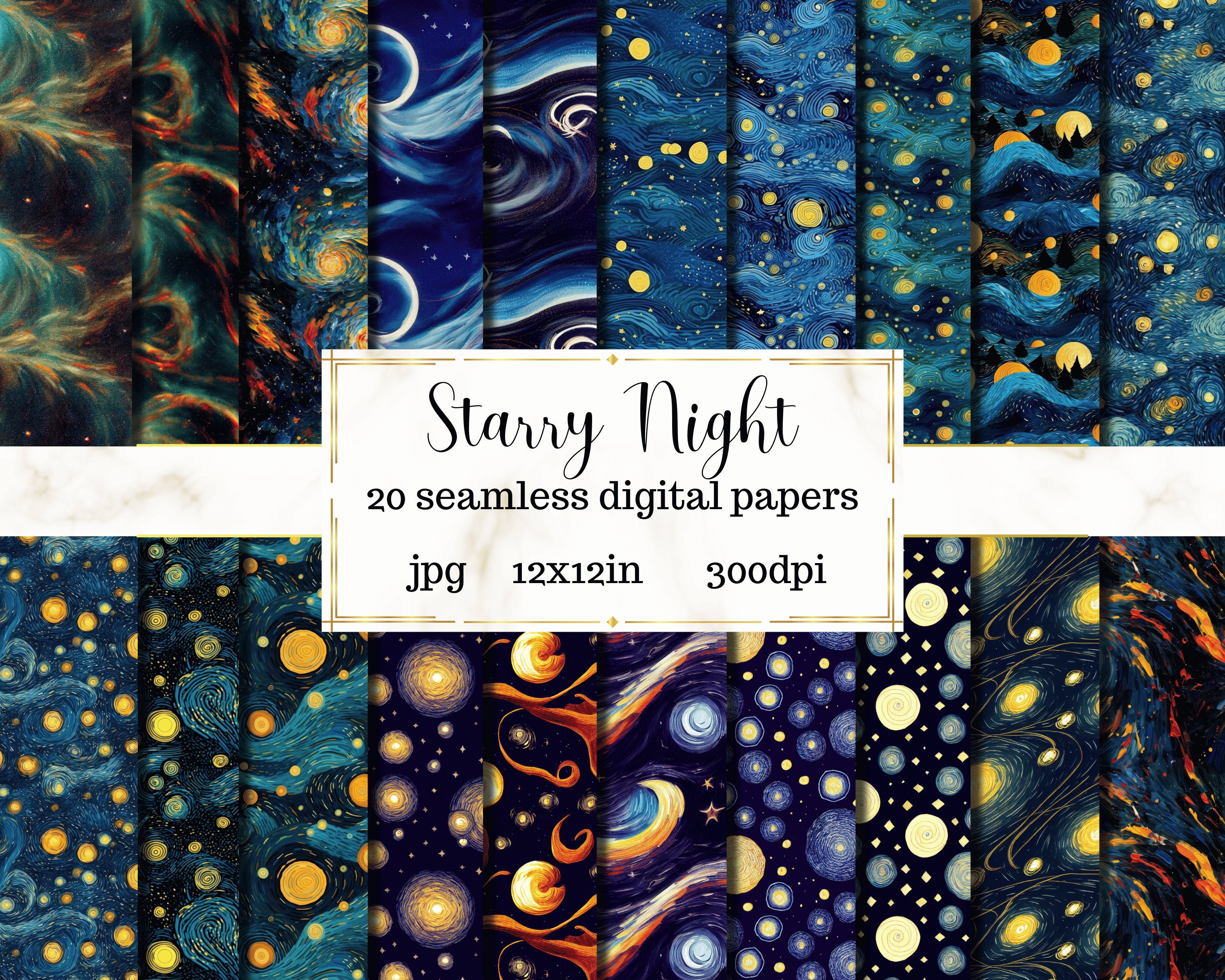 Starry Night Van Gogh Inspired Seamless Digital Papers - Printable ...