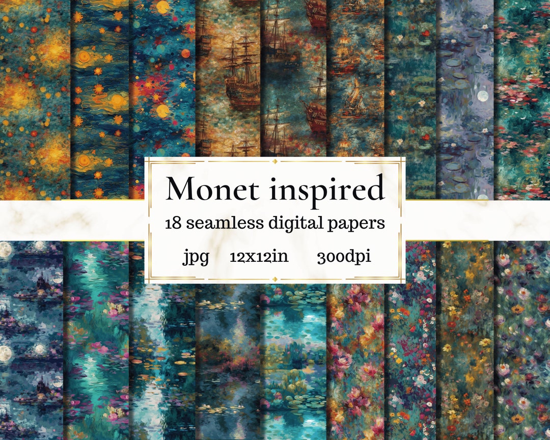 Monet Inspired Pattern Seamless Digital Papers - Printable Paper ...