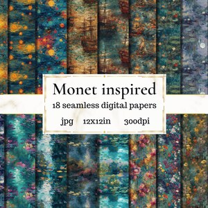 Monet Inspired Pattern Seamless Digital Papers - Printable Paper ...