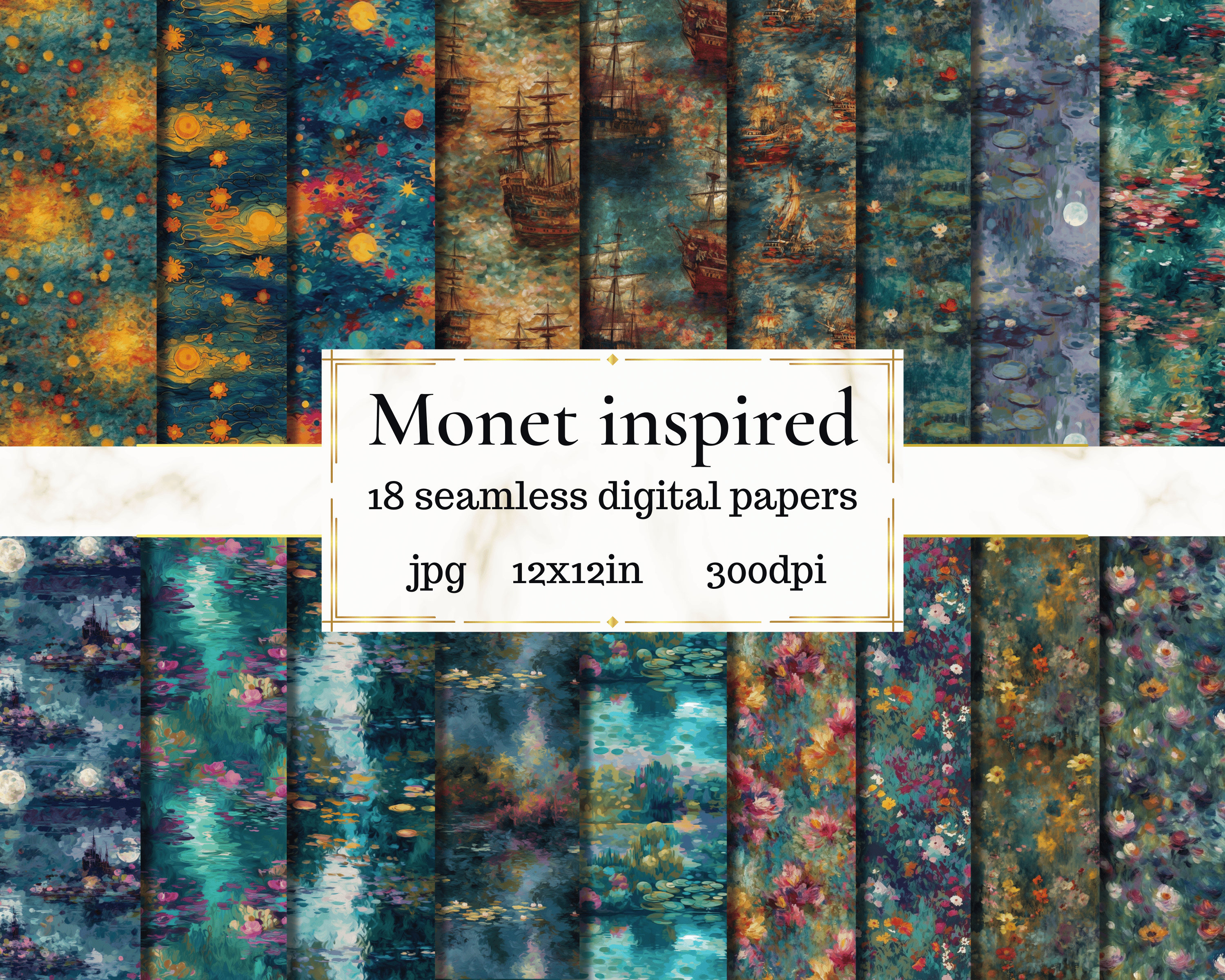 Monet Inspired Pattern Seamless Digital Papers - Printable Paper ...