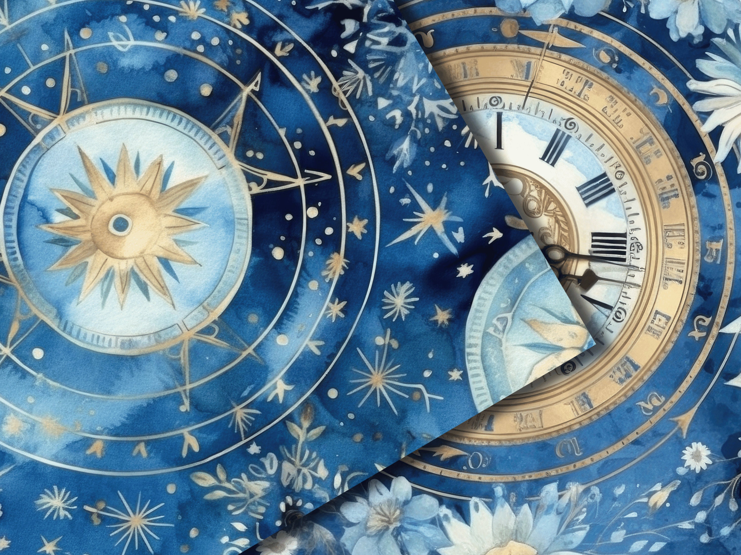 Magical Clock Floral Digital Paper - Magical Blue Background - Blue ...